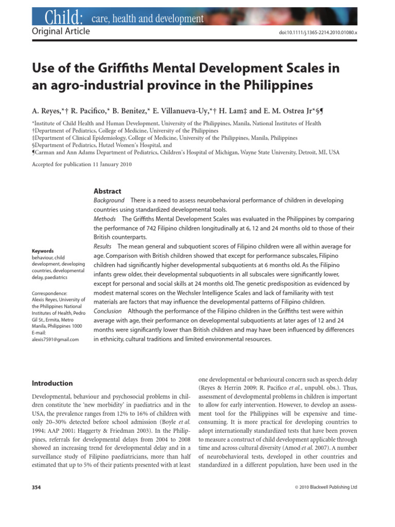 Grifﬁths Scales in Filipino Child Development | PDF | Pediatrics ...