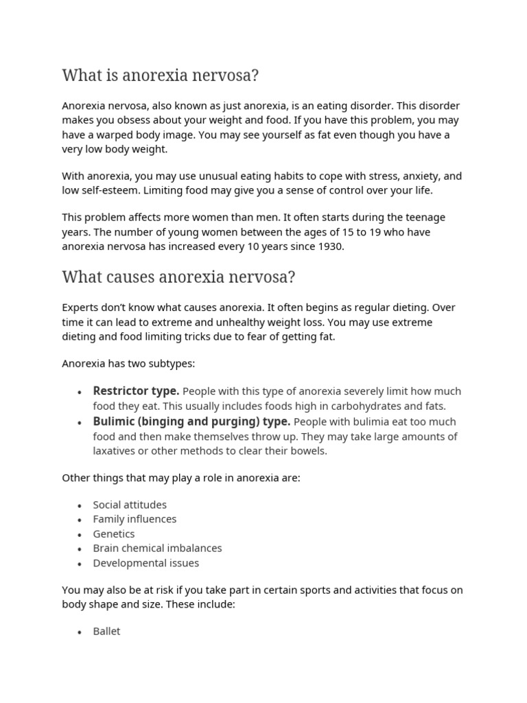 Understanding Anorexia Nervosa | PDF | Bulimia Nervosa | Anorexia Nervosa