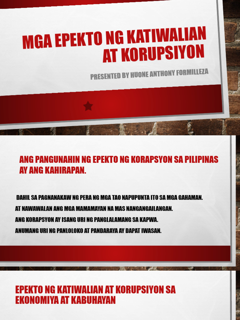 Mga Epekto NG Katiwalian at Korupsiyon: Presented by Huone Anthony ...