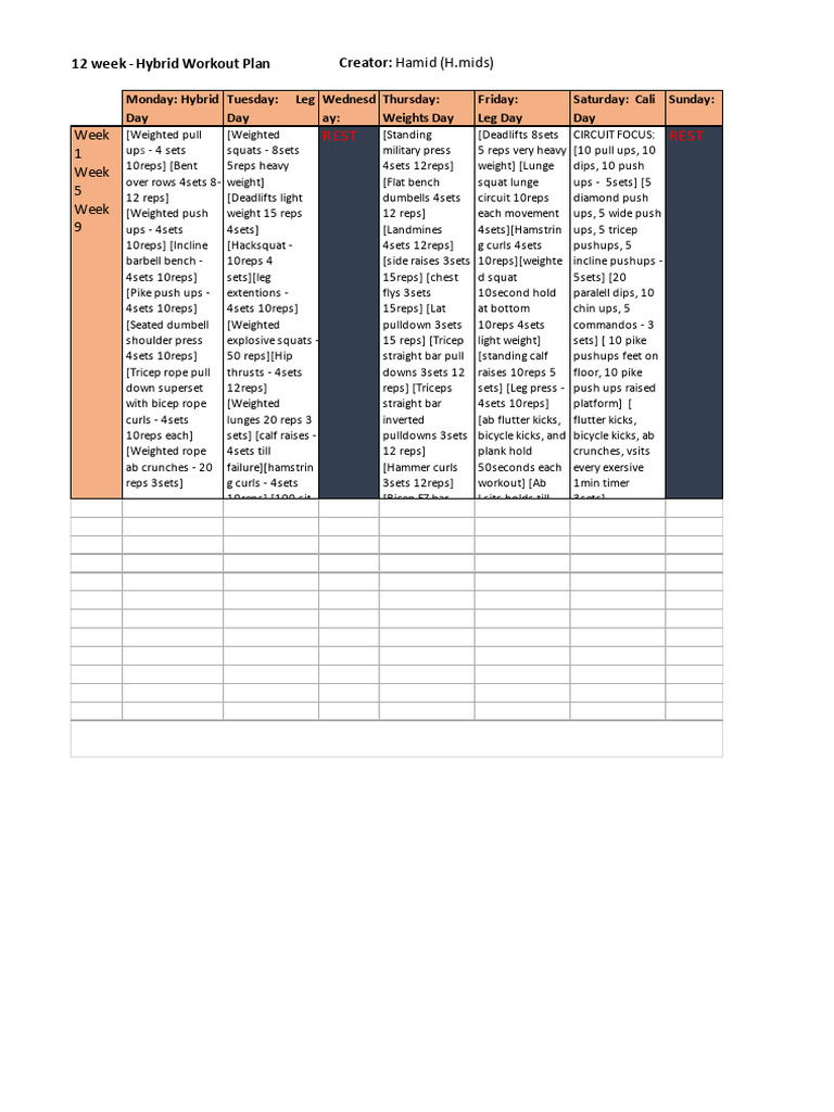 12-Week Hybrid Workout Plan | PDF