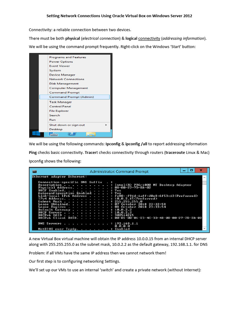 Setting Network Connections Using Oracle Virtual Box On Windows Server 2012 | PDF | Ip Address ...