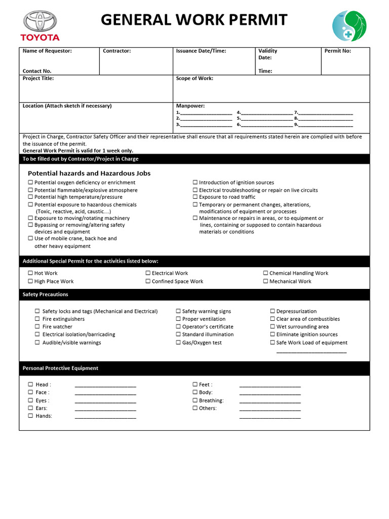 General Work Permit | PDF | Occupational Safety And Health | Personal ...