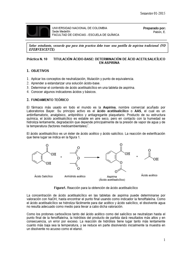 Práctica N. 10 TITULACION ACIDO BASE (DETERMINACION DEL ACIDO ACETIL ...