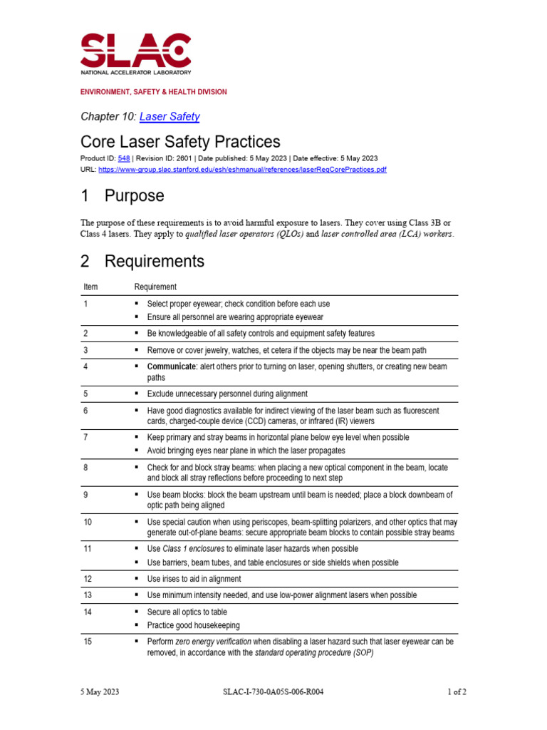 Laser Req Core Practices | PDF | Laser | Electrodynamics