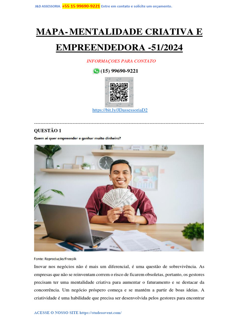 12-Mapa- Mentalidade Criativa e Empreendedora -51-2024 | PDF | Plano de ...
