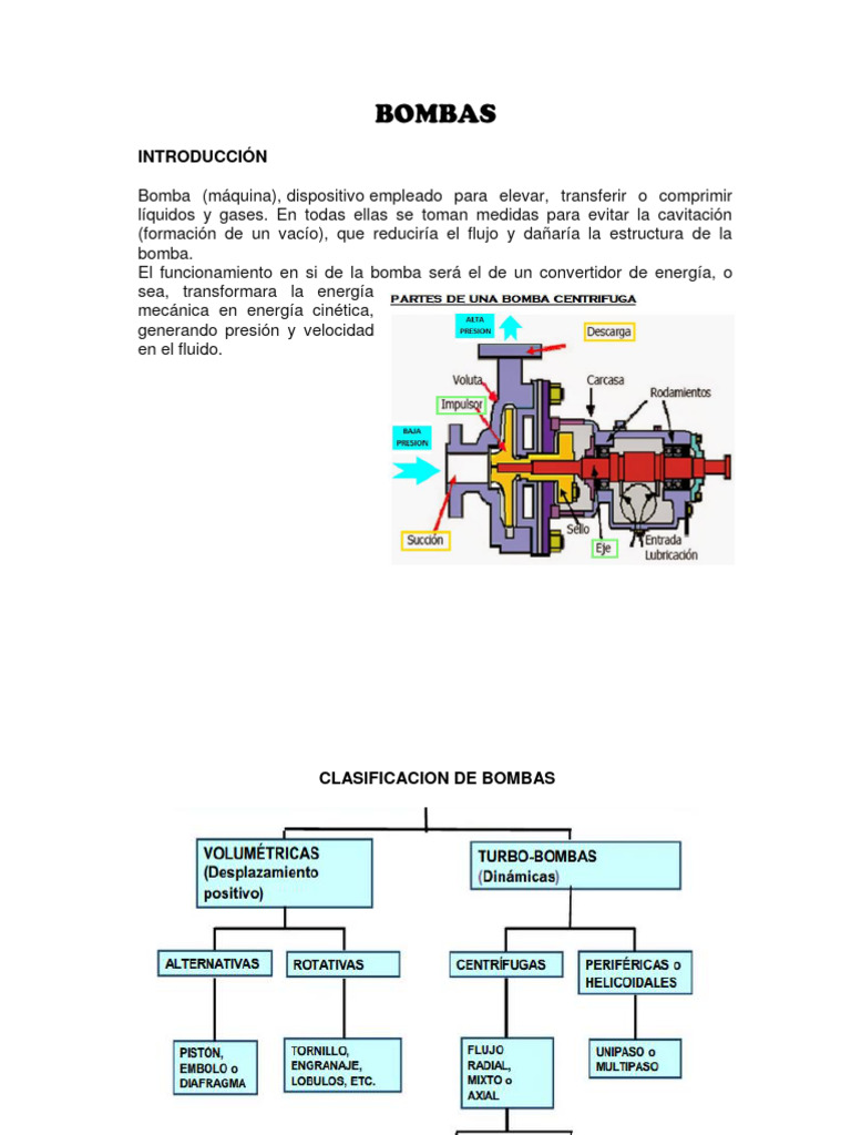 Funcionamiento y Clasificación de Bombas | PDF | Ciencia y matemáticas
