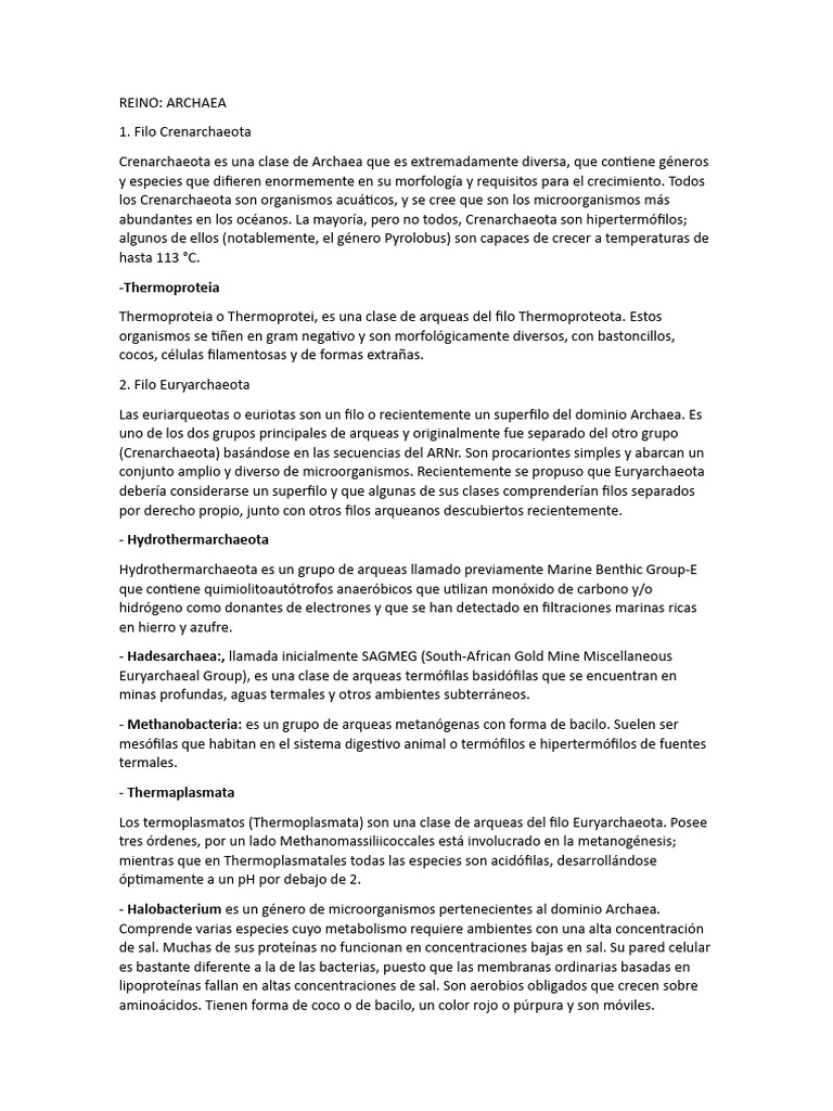 Reino Archaea | Descargar gratis PDF | Archaea | Biología