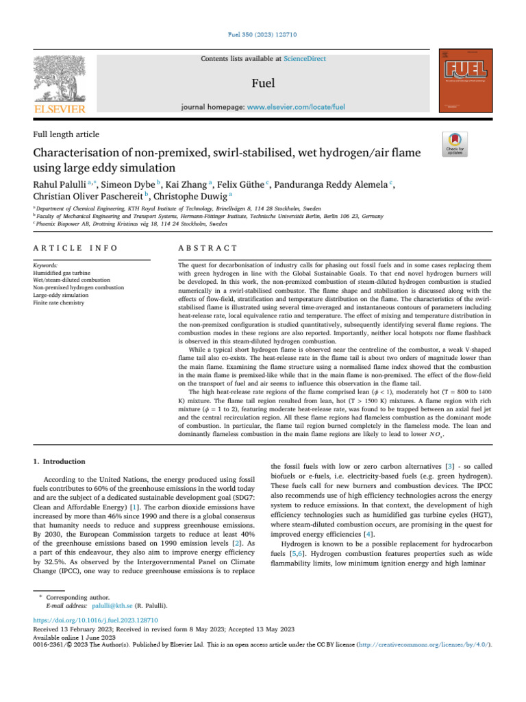 Swirl-Stabilised Wet Hydrogen Flame Analysis | PDF | Combustion | Hydrogen