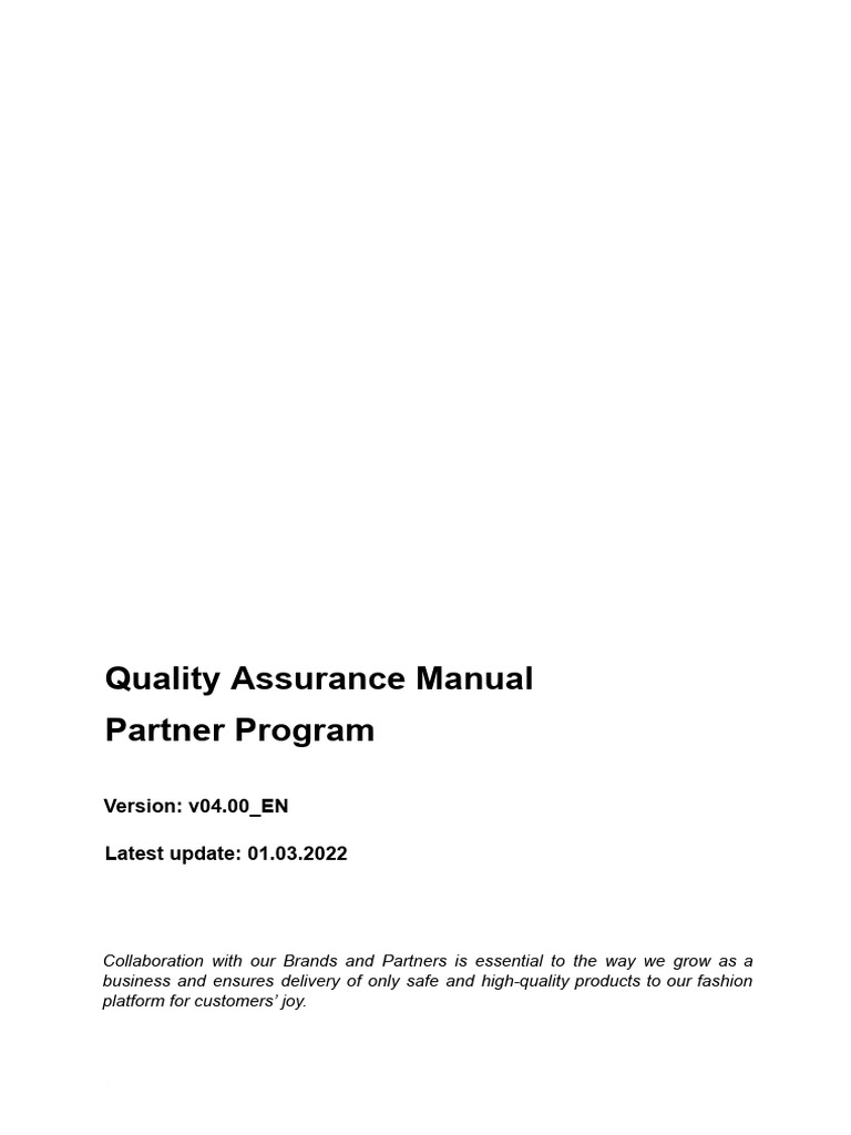 Zalando Partner Program Quality Manual | PDF | Cosmetics | Safety