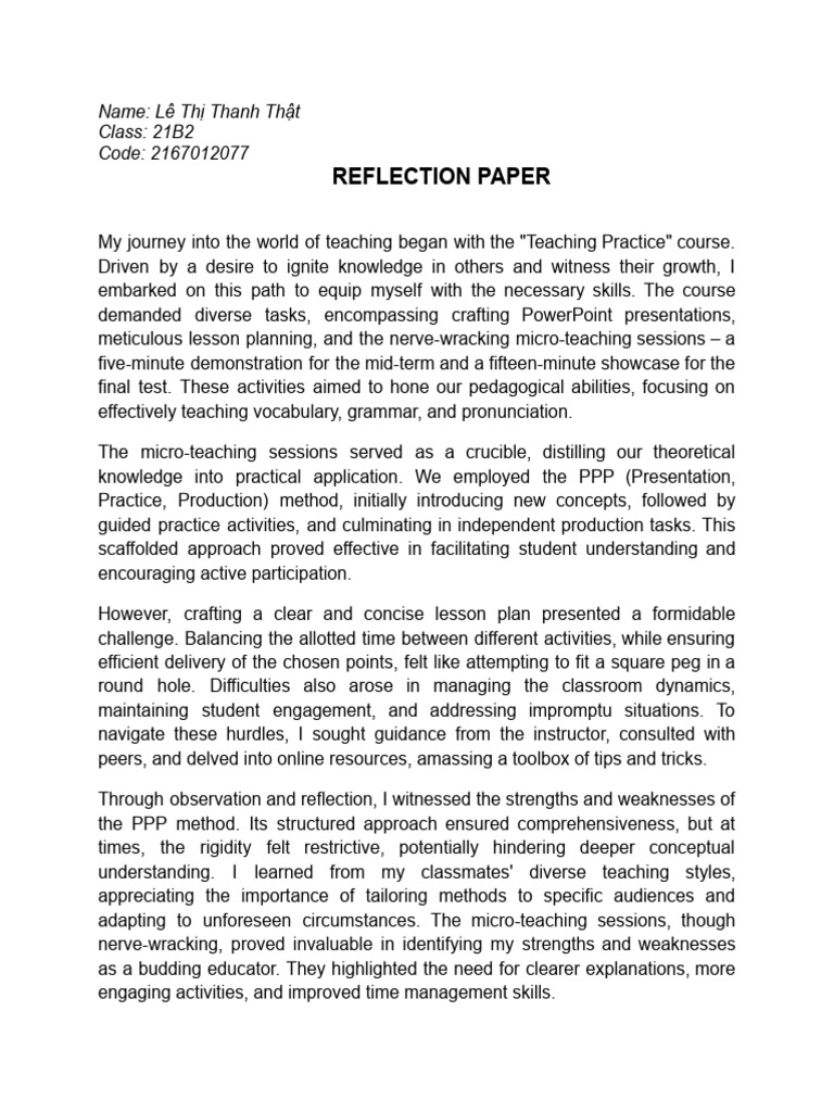 Reflection - Teaching Practice | PDF | Classroom Management | Teachers