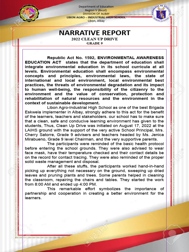 LAIHS 2022 Clean Up Drive Report | PDF | Science & Mathematics