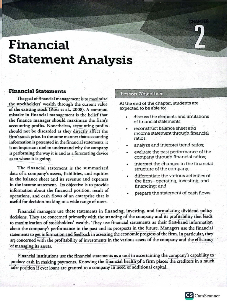 Fin 081 Chapter 2 Financial Statement Analysis Pdf