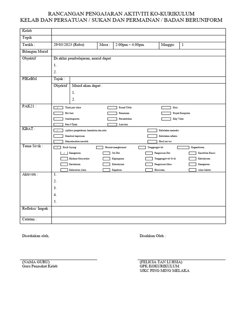 10 RPH Kokurikulum | PDF