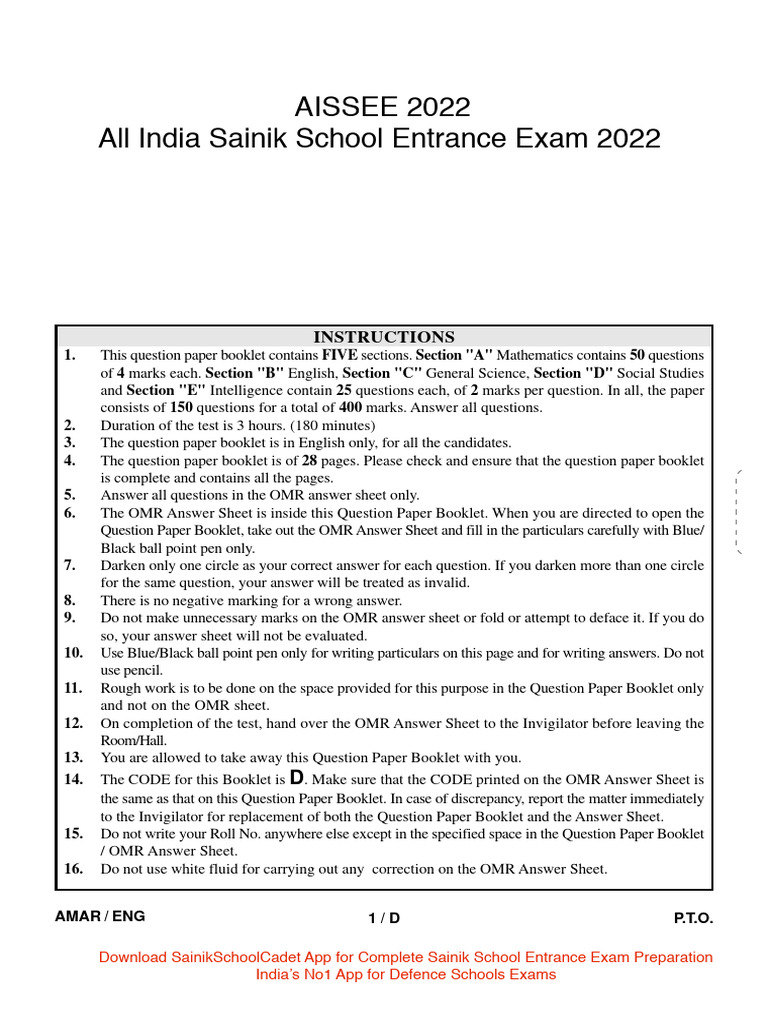 AISSEE 9th 2022 | PDF | Elementary Geometry | Euclidean Geometry