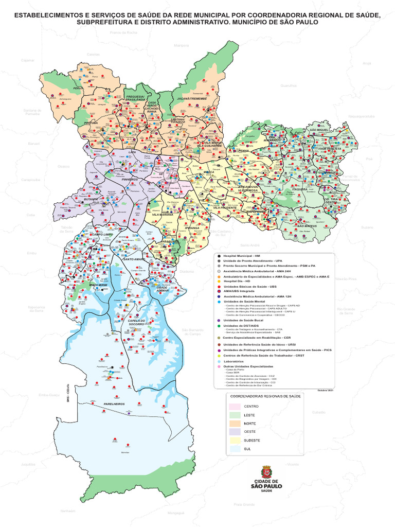 Mapa EstabServicos SMS Por CRS e SUBPREFEITURA Limites Outubro 2021 | PDF