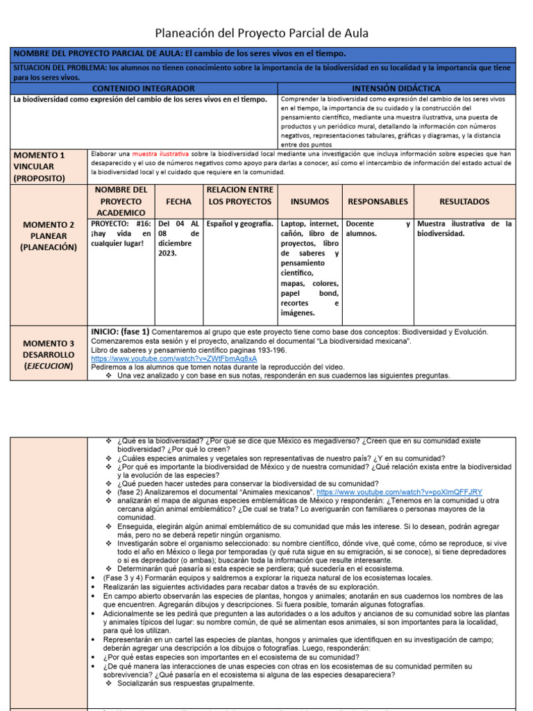 Planeación Del Proyecto Parcial de Aula | PDF