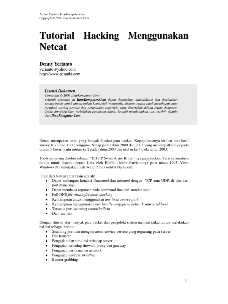 Tutorial Hacking Menggunakan Netcat | PDF