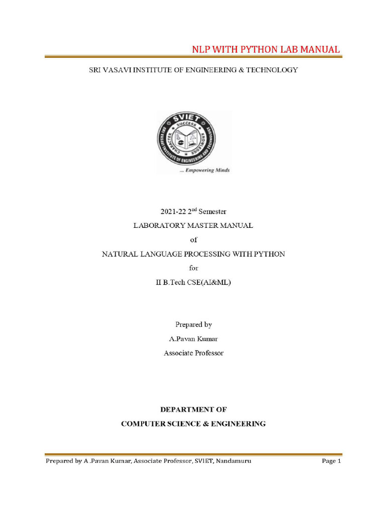 NLP LAB MANUAL | PDF NLP LAB MANUAL | PDF