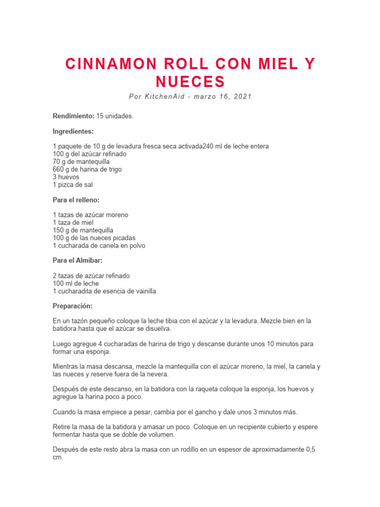 Cinnamon Roll Con Miel y Nueces | PDF | Cocina, comidas y vino