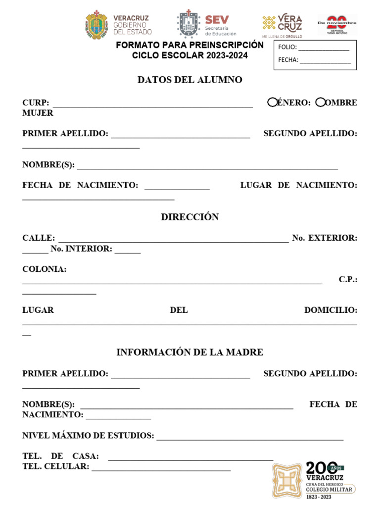 Formato para Preinscripción | Descargar gratis PDF | Gemelo