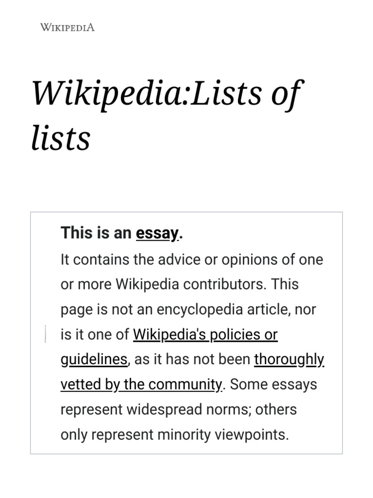 Wikipedia - Lists of Lists - Wikipedia | PDF | Wikipedia | Gross ...