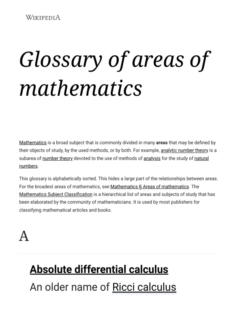 Glossary of Areas of Mathematics - Wikipedia | PDF | Geometry ...