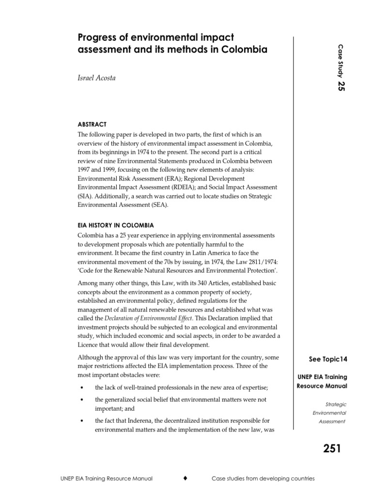Acosta - 1999 - Progress of Environmental Impact Assessment and Its Methods in Colombia | PDF ...