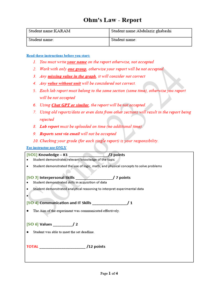05 Ohms Law - Report Physics2 (AutoRecovered) | PDF | Electrical Resistance And Conductance ...
