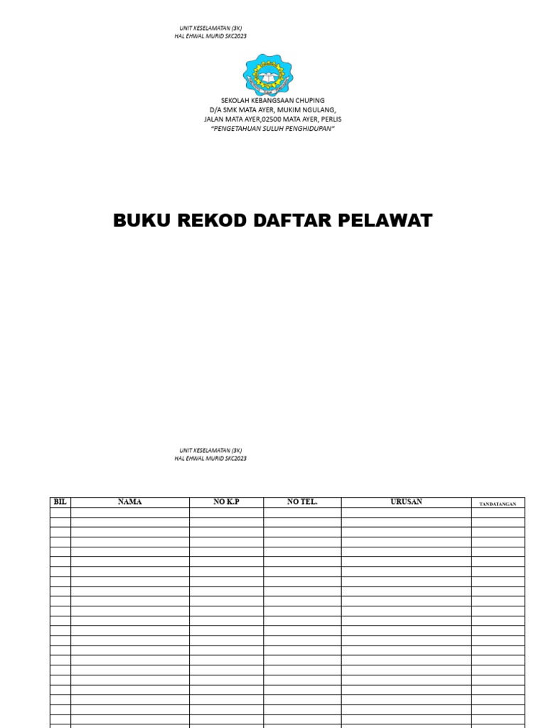 Buku Rekod Daftar Pelawat | PDF