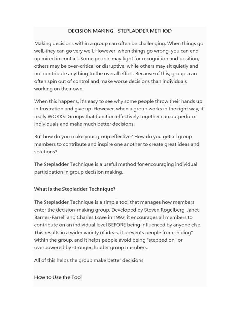 Decision Making - Stepladder Method | PDF | Decision Making | Group ...