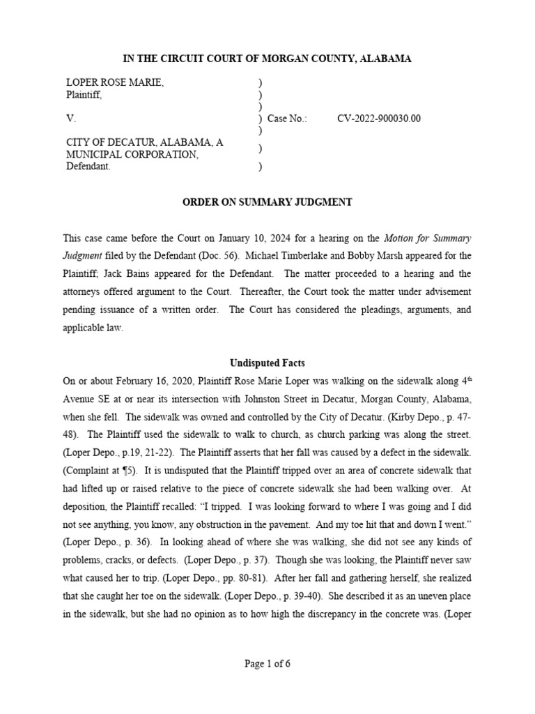 Summary Judgment Sidewalk Fall | PDF | Summary Judgment | Duty Of Care