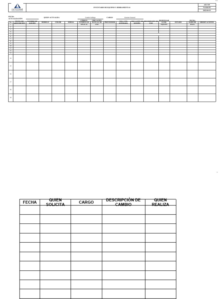 Ad F 09 Inventario De Equipos Y Herramientas V2 Pdf