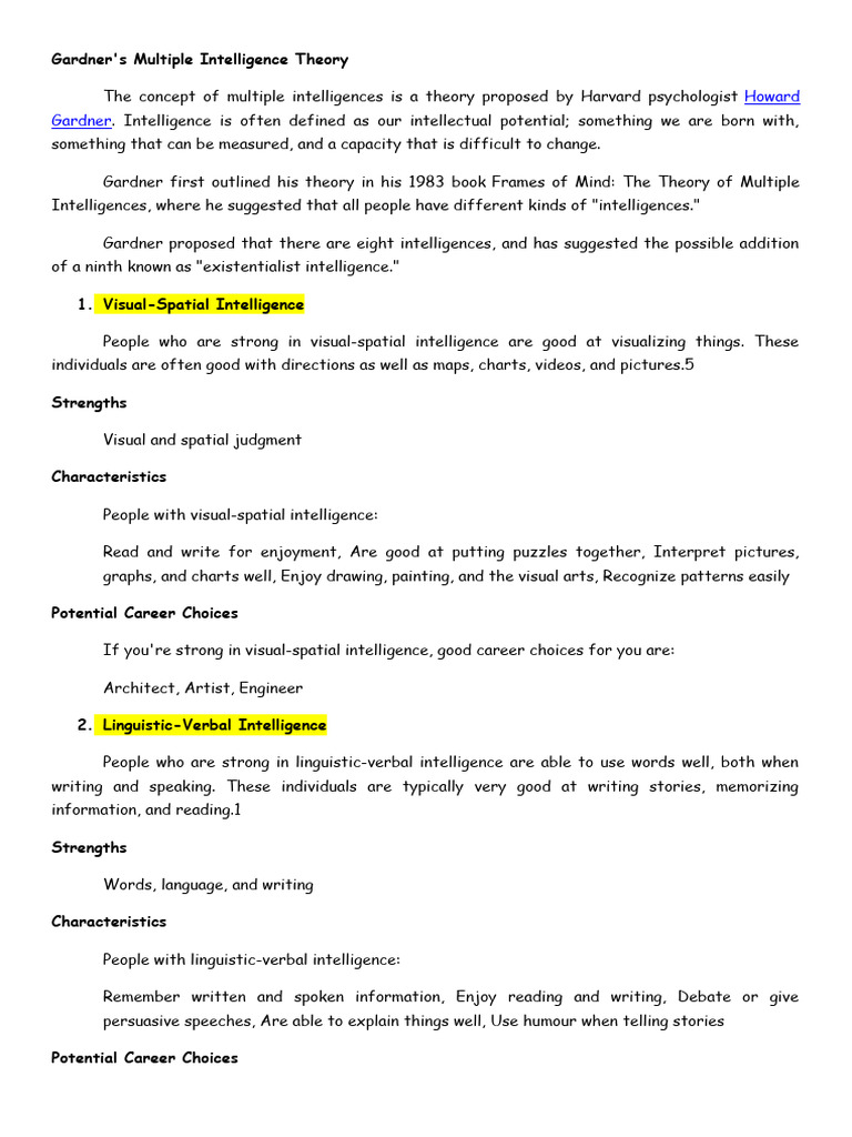 Multiple Intelligences and Robert Sternberg's Mental Self-Government Theory | Download Free PDF ...
