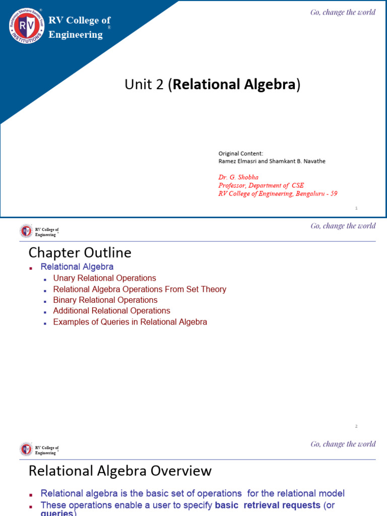 Unit 2 Relational Algebra | PDF | Relational Model | Relational Database