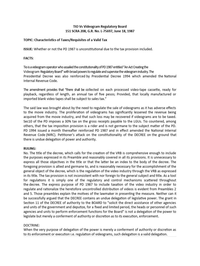 Tio vs. Videogram-Regulatory-Board | PDF | Taxes | Political Law