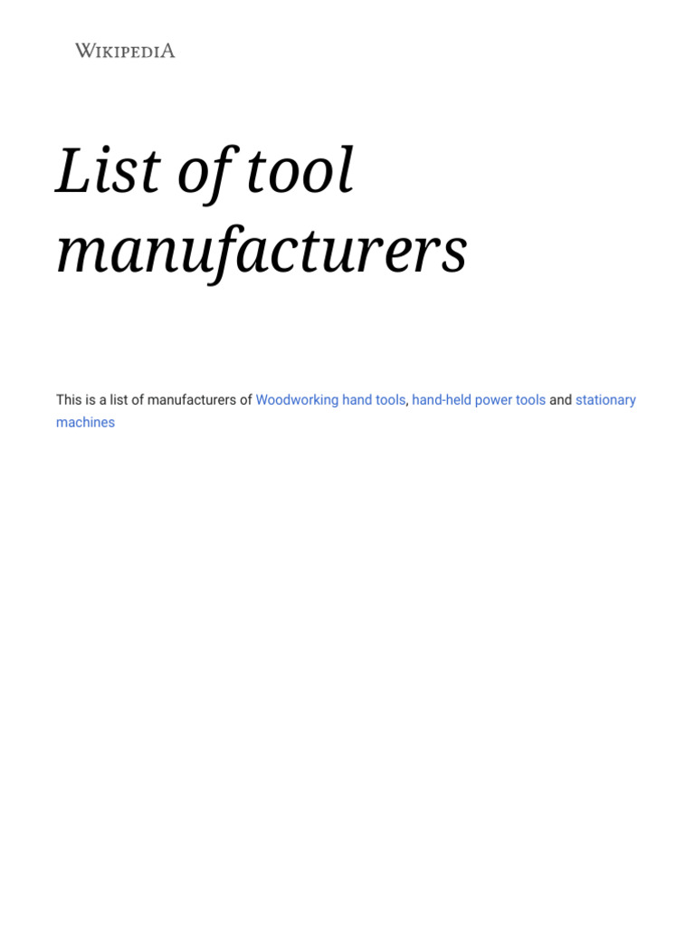 List of Tool Manufacturers - Wikipedia | PDF | Tools | Manufactured Goods