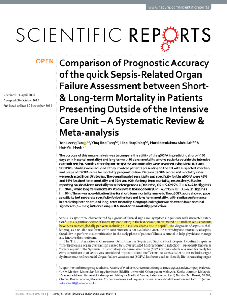 Quick Sepsis-Related Organ | PDF | Sepsis | Meta Analysis