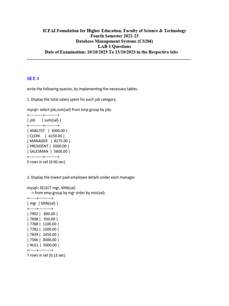 DBMS Lab-I_Questions | PDF | Information Retrieval | Computer Programming DBMS Lab-I_Questions | PDF | Information Retrieval | Computer Programming