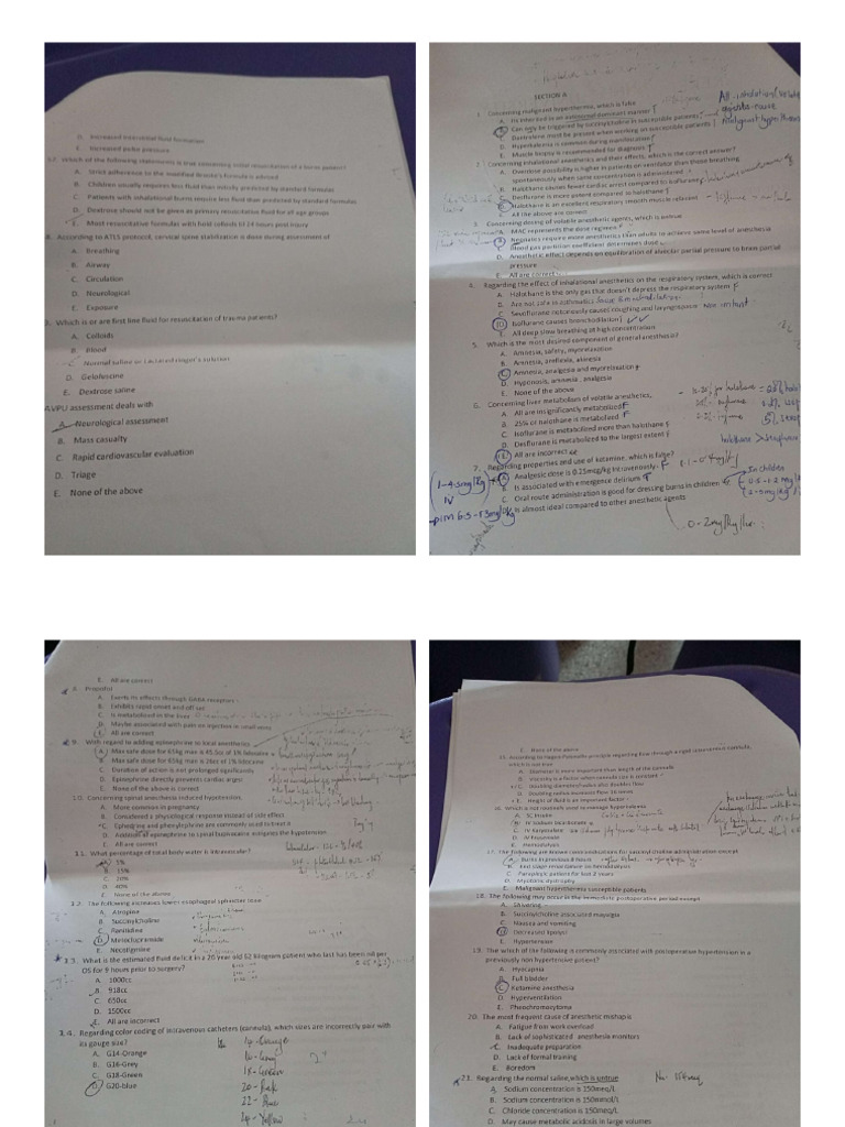 Anaesthesia Obua Past Papers | PDF