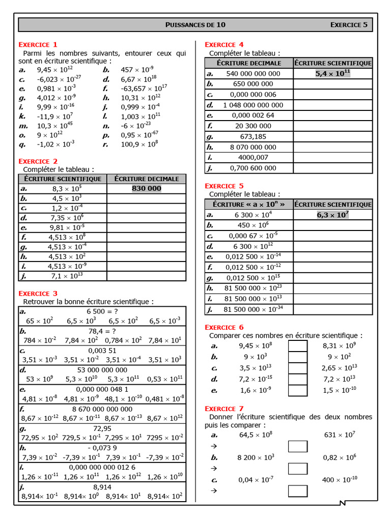 Notation Scientifique Exercices | PDF