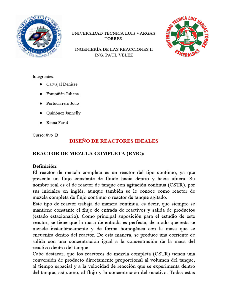 Diseño de Reactores Ideales | PDF | Reactor Quimico | Física