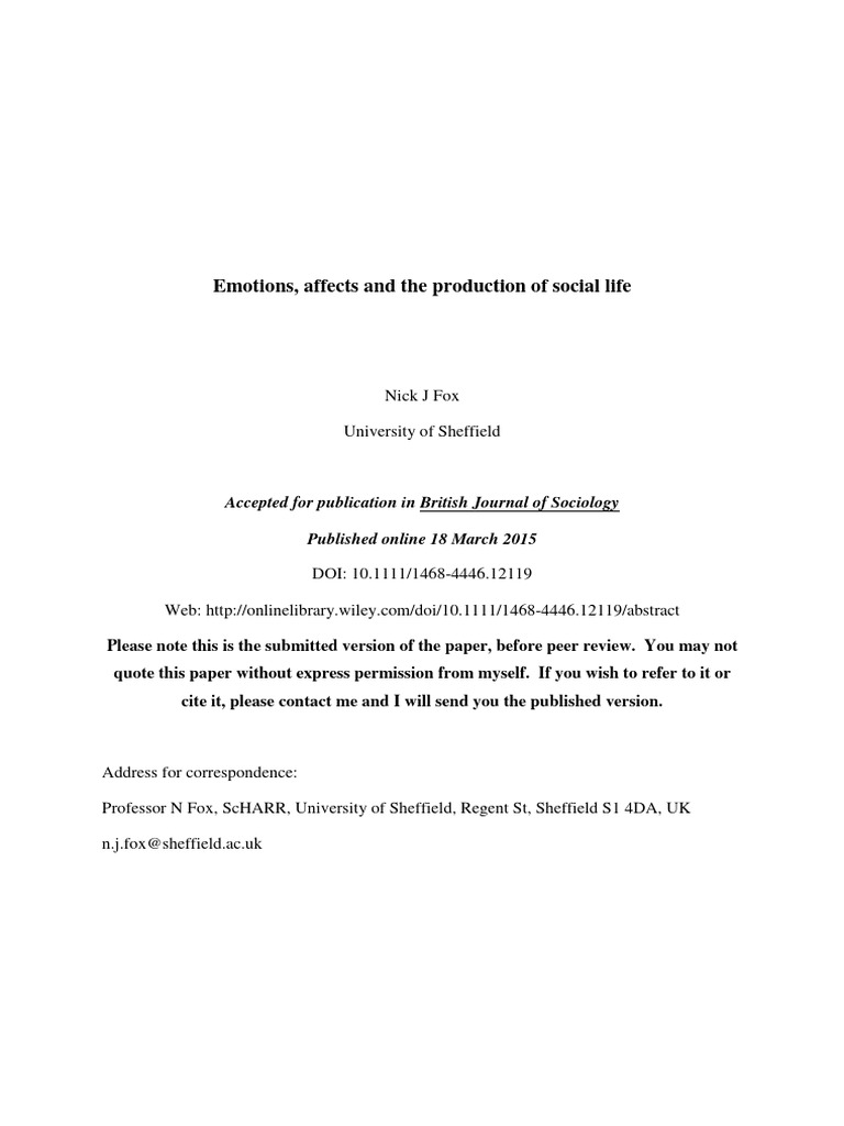Affective Sociology: Emotions in Social Life | PDF | Emotions | Sociology