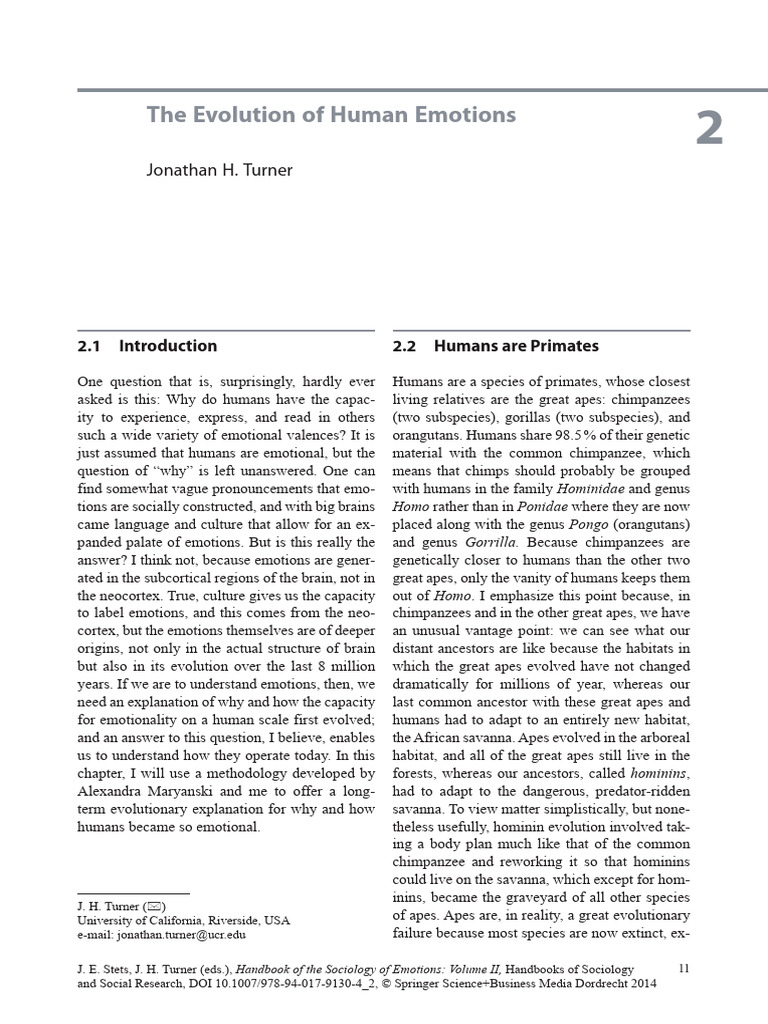 Evolutionary Origins of Human Emotions | PDF