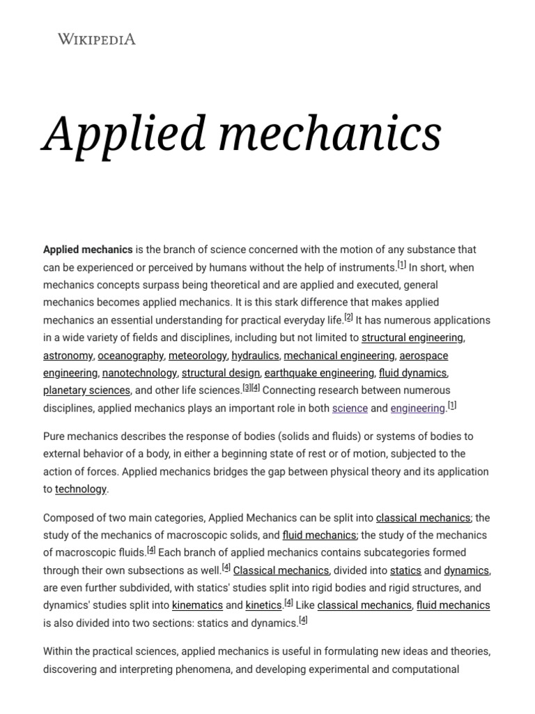 Applied Mechanics - Wikipedia | PDF | Applied And Interdisciplinary Physics | Mechanics