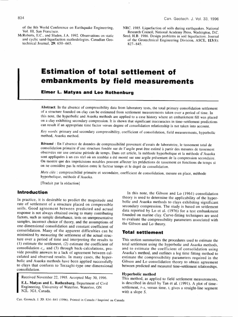 Estimate Settlement of Embankment by Field Measuring | PDF