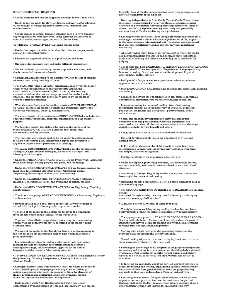Developmental Reading | PDF | Reading Comprehension | Literacy