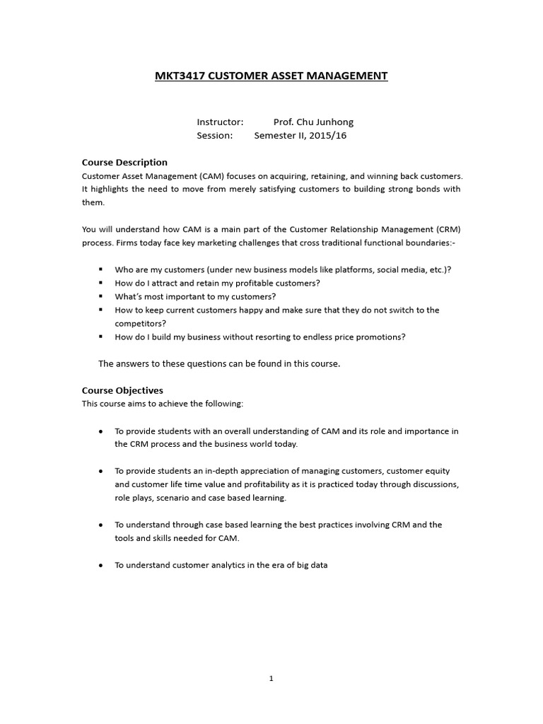 Customer Asset Management Course Overview | PDF | Customer Relationship ...