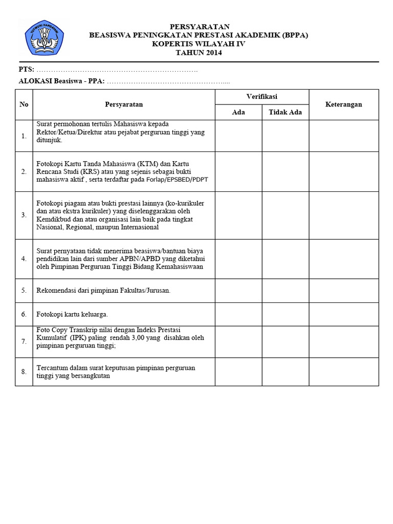 Check List Persyaratan (Beasiswa Kopertis Wil. IV) | PDF | Karier ...