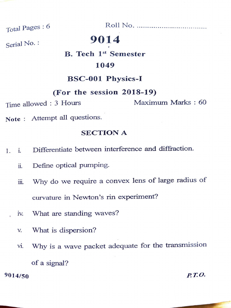 2018-2019 Physics | PDF | Waves | Physics