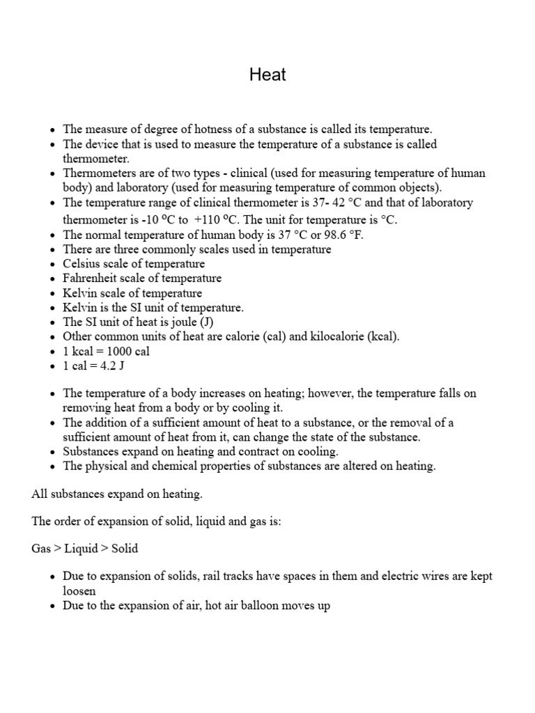 Class 7 - Heat Notes | Download Free PDF | Calorie | Temperature